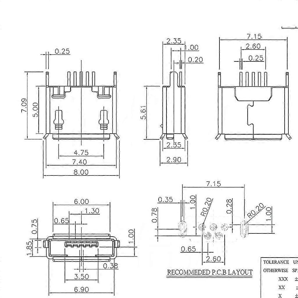 10 Pcs Micro Usb Type B Female Socket 180 Degree 5-pin Smd Smt ...