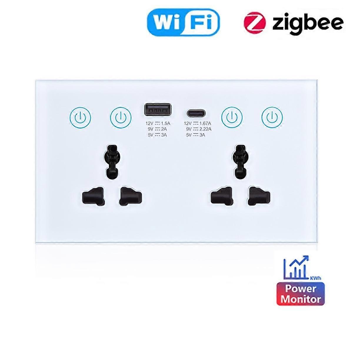 EU UK US Universal Plug Tuya ZigBee White Smart Socket Switch with USB ...