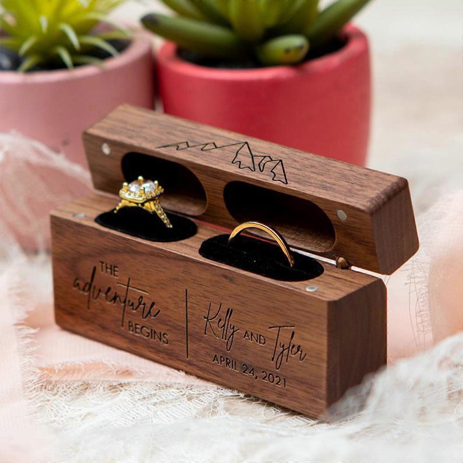 Ring Box for Wedding Ceremony Wooden Double Ring Bearer Holder for ...