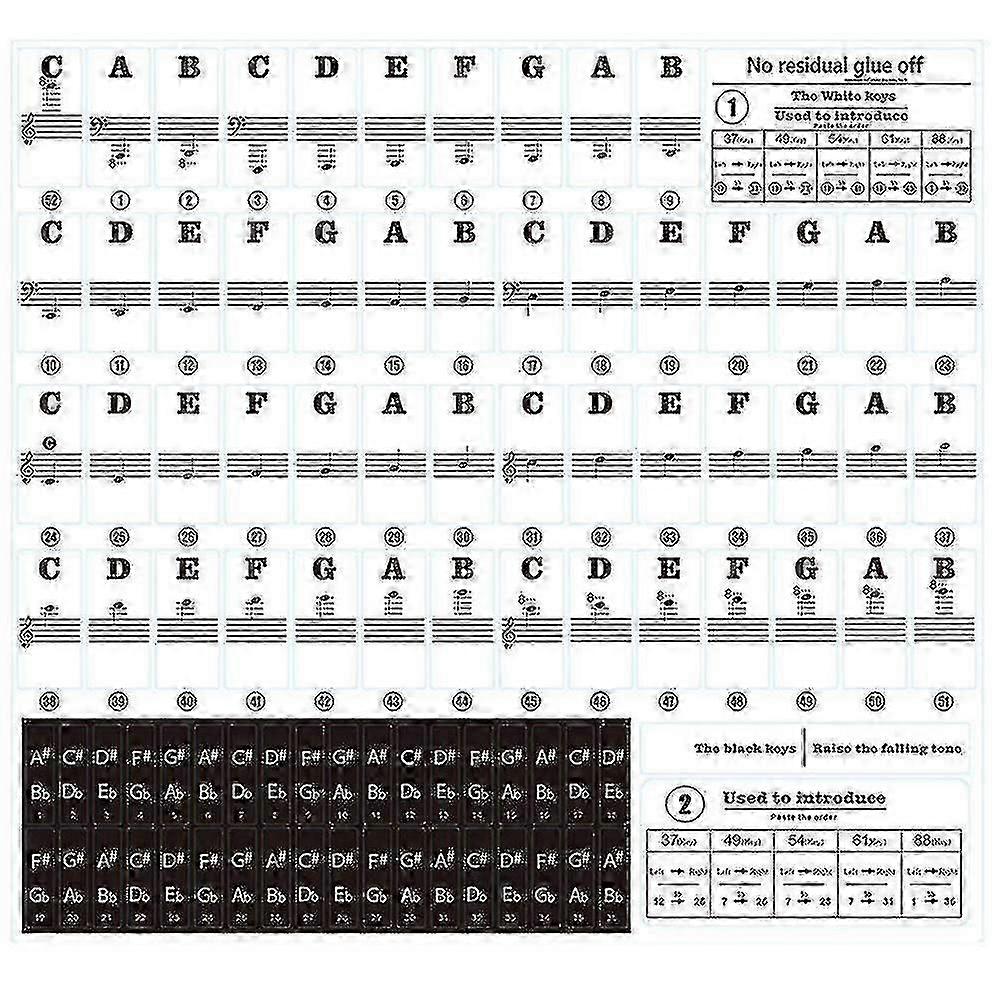 Piano Keyboard Stickers For 49/54/61/88 White And Black Keys, Music ...
