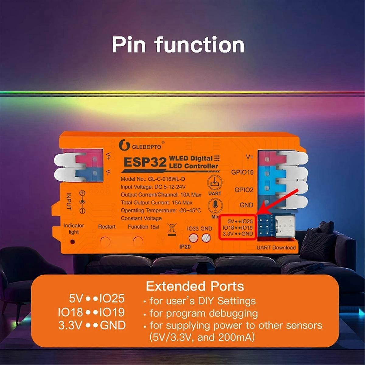 ESP32 WLED LED Controller Dynamic Works Addressable Digital WS2811 ...