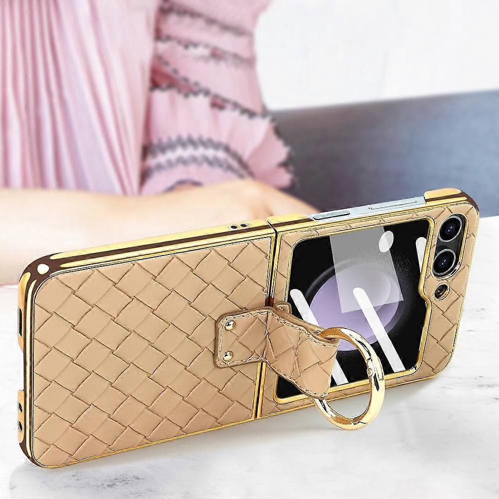 Woven PU Metal Ring Phone Case For Samsung Galaxy Z Flip5 | Fruugo UK