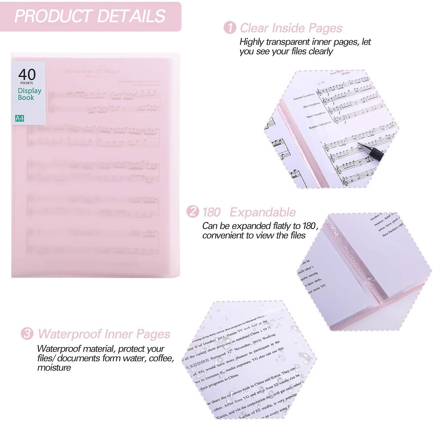 40 Pockets Plastic Presentation Book Portfolio Folder File Folder Clear ...