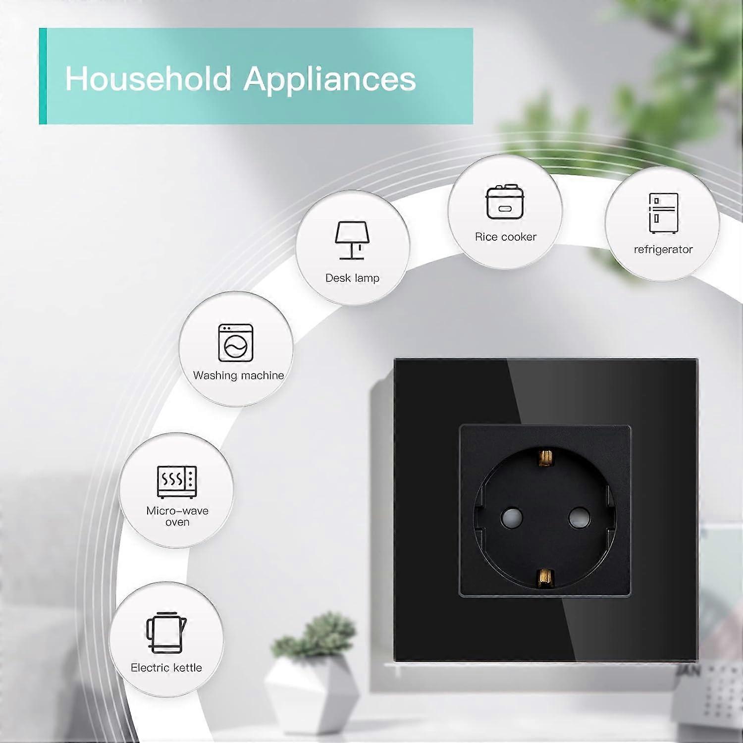 Socket, 1-compartment flush-mounted socket, black crystal glass wall ...