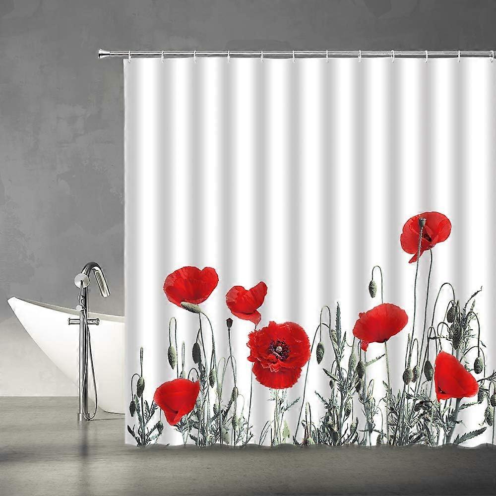 Poppy Shower Curtain Red Flowers Watercolor Plants Spring Floral ...