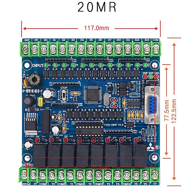 Programmable logic controller fx2n-20mr plc industrial control board 12 input 8 output 24v 5a ...