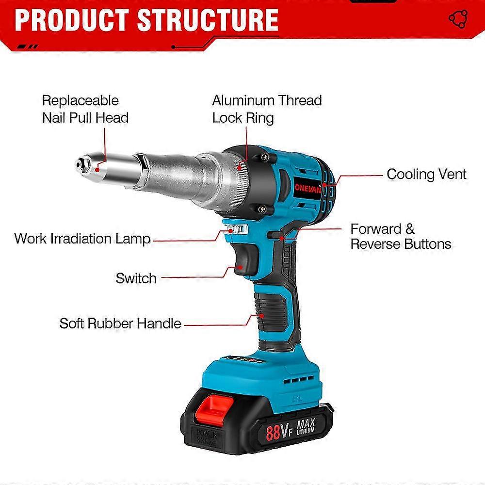 20000n Brushless Electric Rivet Gun 2.4-5.0mm Cordless Rivet Nut Gun ...