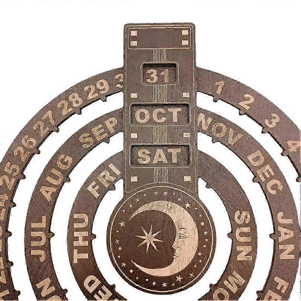 Wooden Rotating Circular Perpetual Calendar Retro Wooden Wall Arts ...