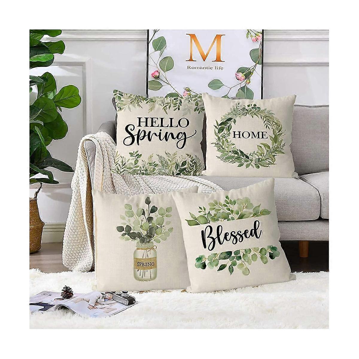 Spring Pillow Covers 18X18 Set Of 4 Spring Decorations Flowers ...