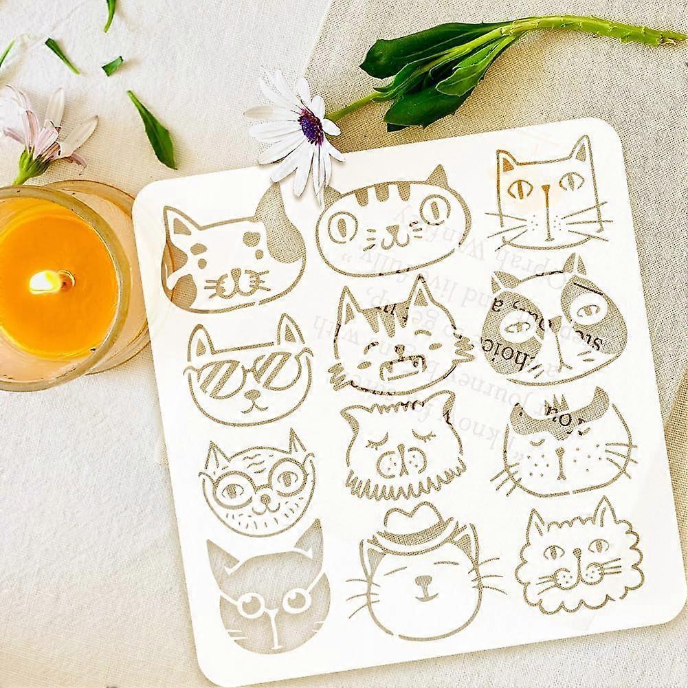 Cat Face Painting Stencil 11.8x11.8 inch Reusable Cartoon Cat Drawing ...