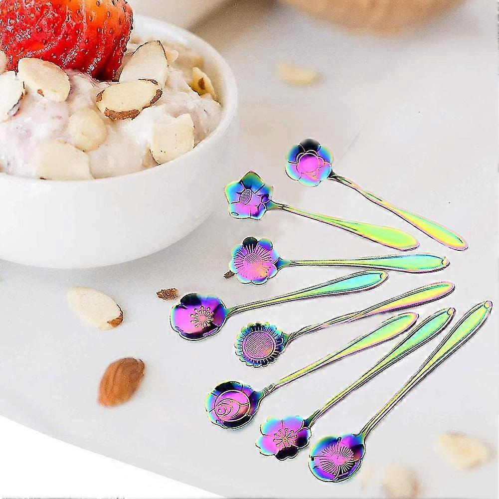 Flower Spoon Set, Rainbow Flower Teaspoons Set Of 8 Stainless Steel ...