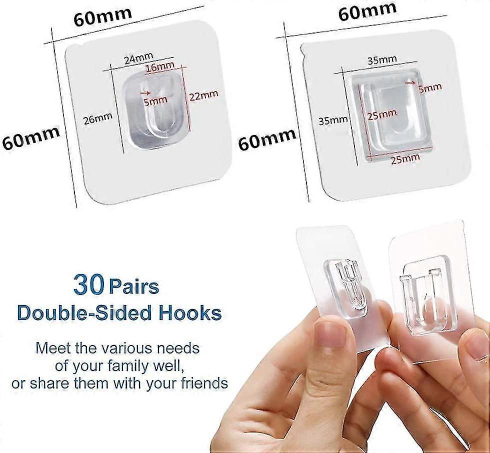 30 Pair Double Sided Adhesive Wall Hooks.double Sided Self Adhesive ...