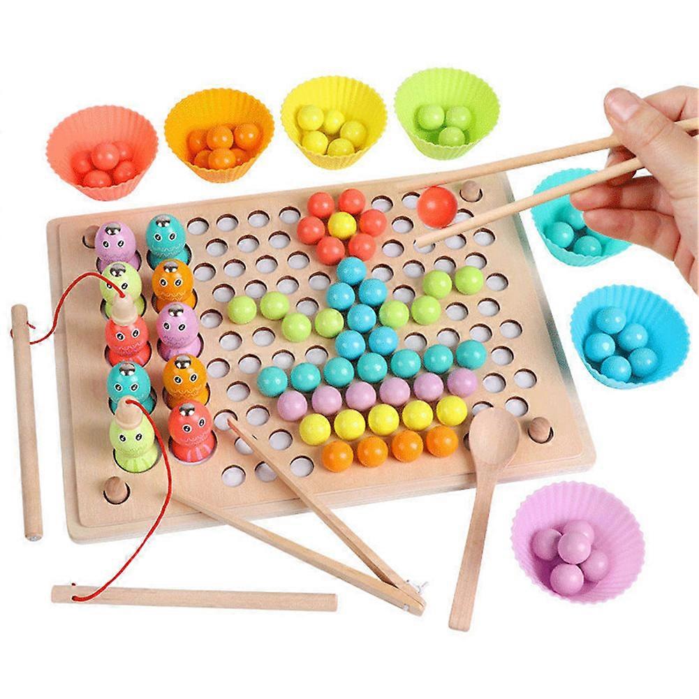 Wooden Educational Toys Training Clip Ball Fishing Bead Puzzle Activity ...