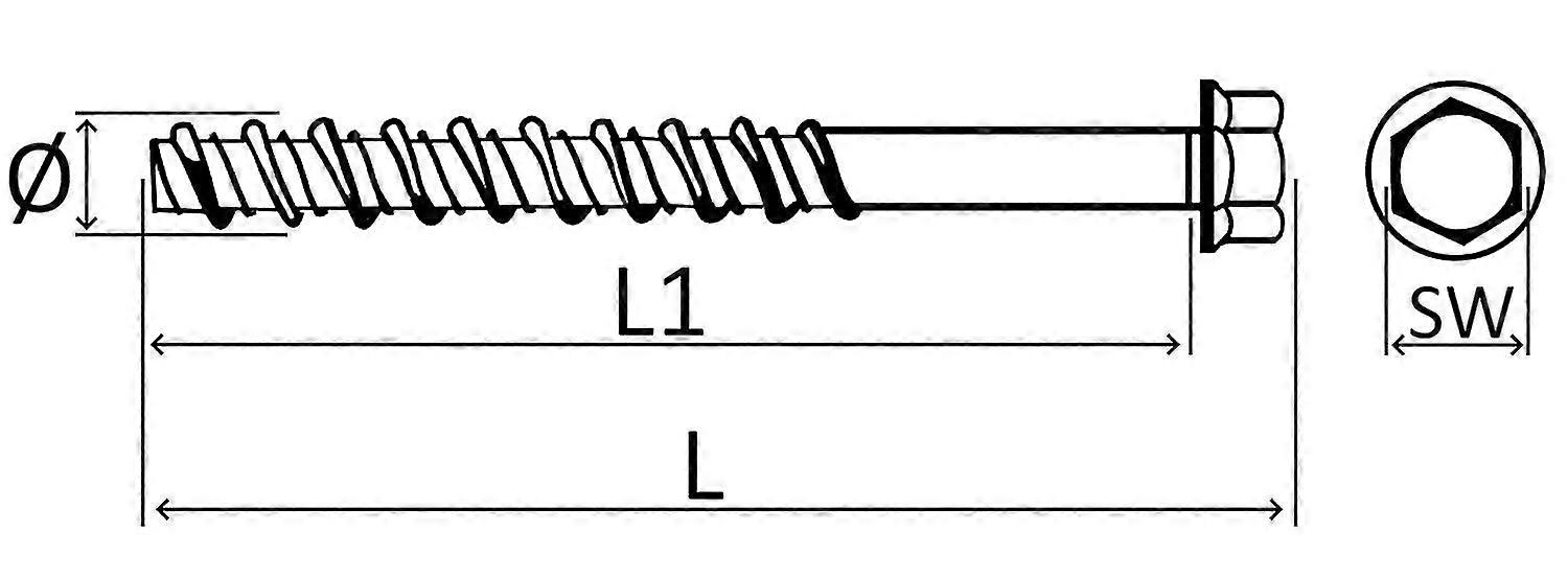 Set Of 10 Concrete Screws With Hexagonal Head With Base/collar 6x75 Mm ...