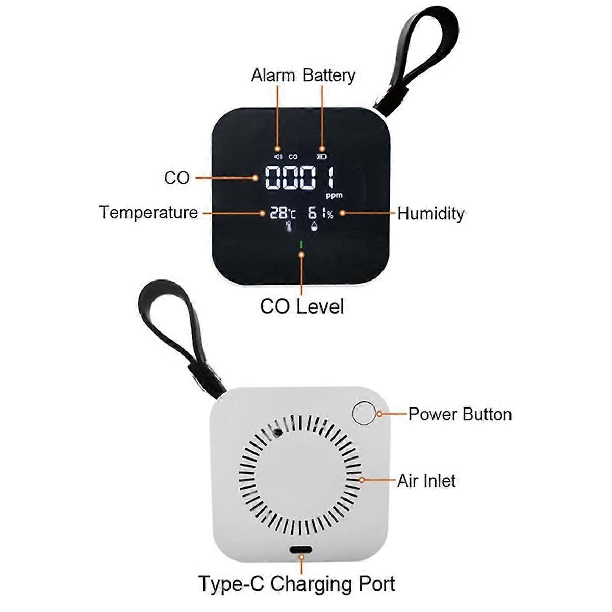 Carbon Monoxide Detector Portable CO Meter LED Display Temperature and ...