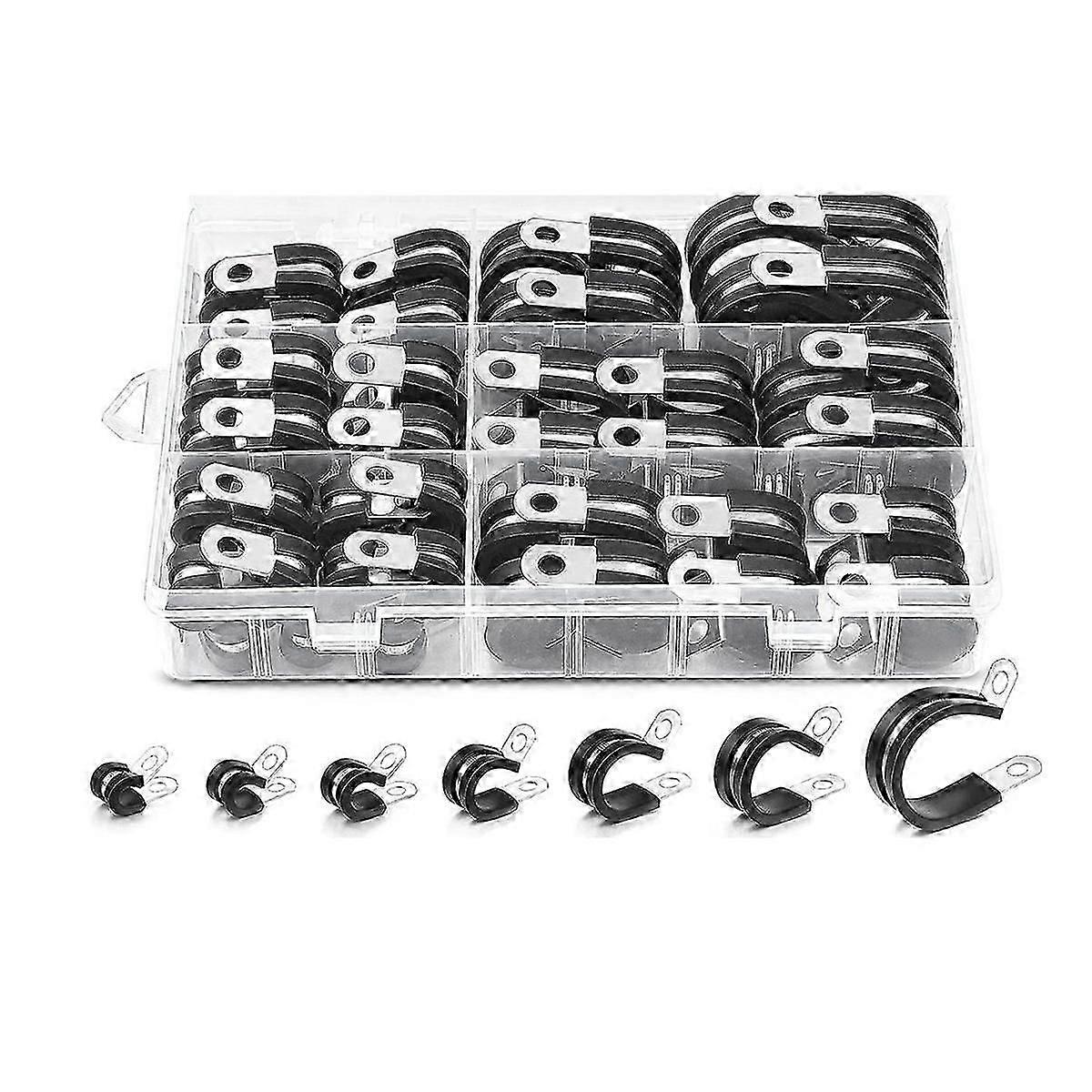 60Pcs Cable Clamps Assortment Kit, 304 Stainless Steel Rubber Cushion ...