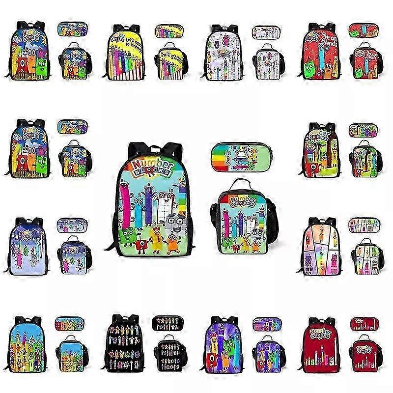 3Pcs/Set Numberblocks Backpack Bookbag School Lunch Bag Rucksack Pencil ...