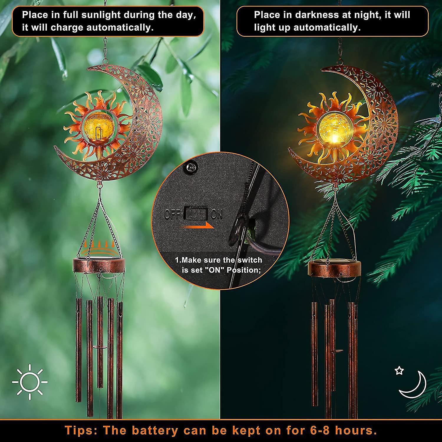 Solar Sun And Moon Wind Chimes, Outdoor Wind Chime With Cracked Glass ...