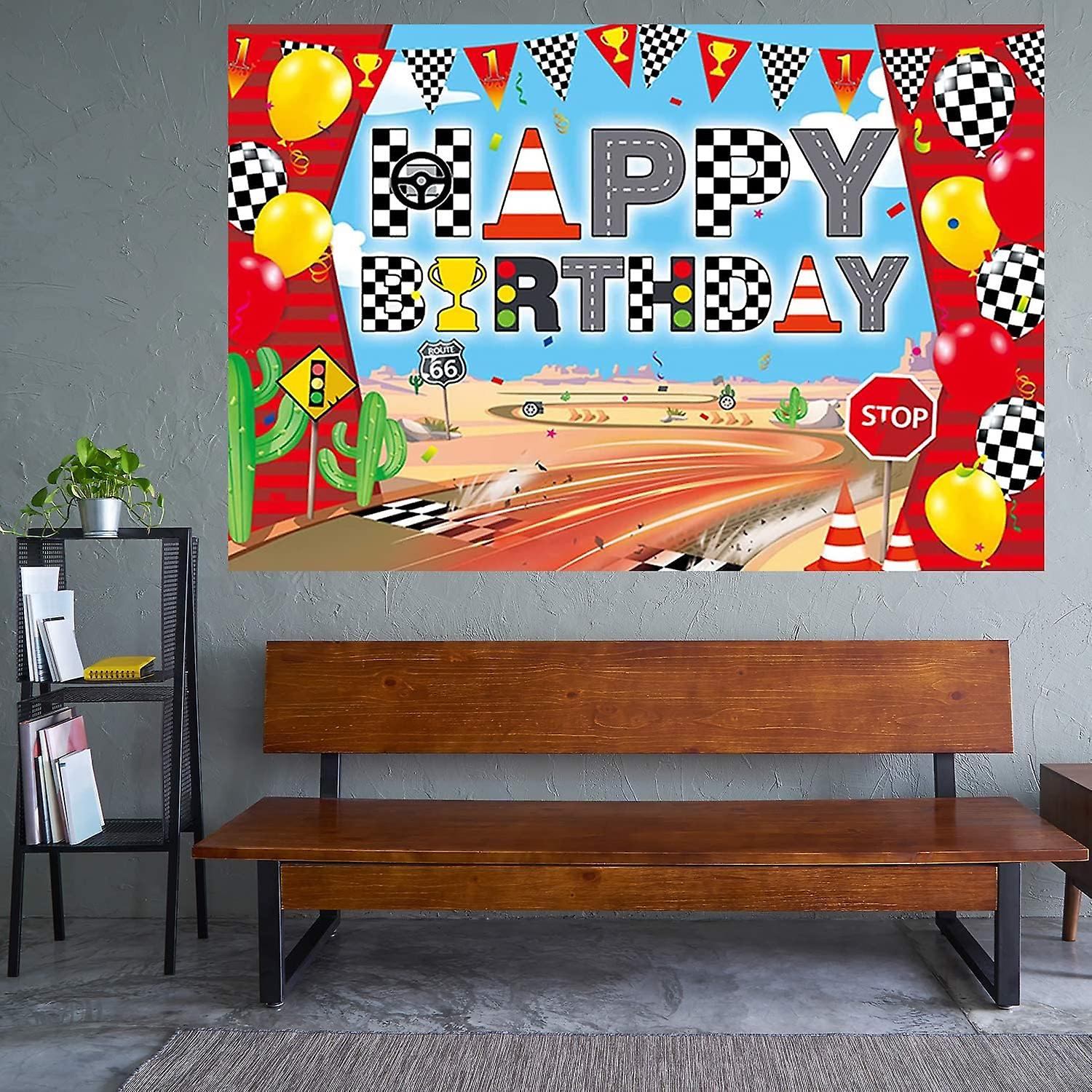 Racing Car Happy Birthday Backdrop Banner Racing Lane Photography ...