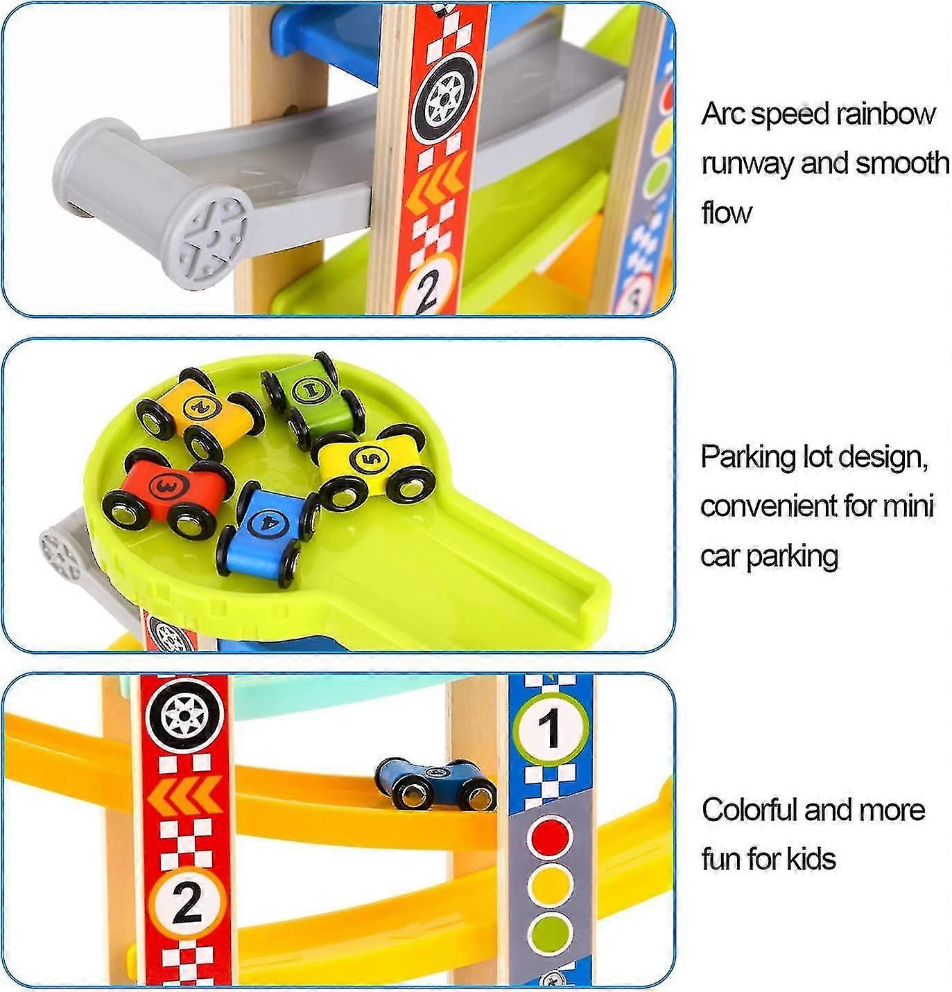 Wooden Car Ramp Racer Toy, Toddler Race Track Toy With 6 Mini Cars And ...