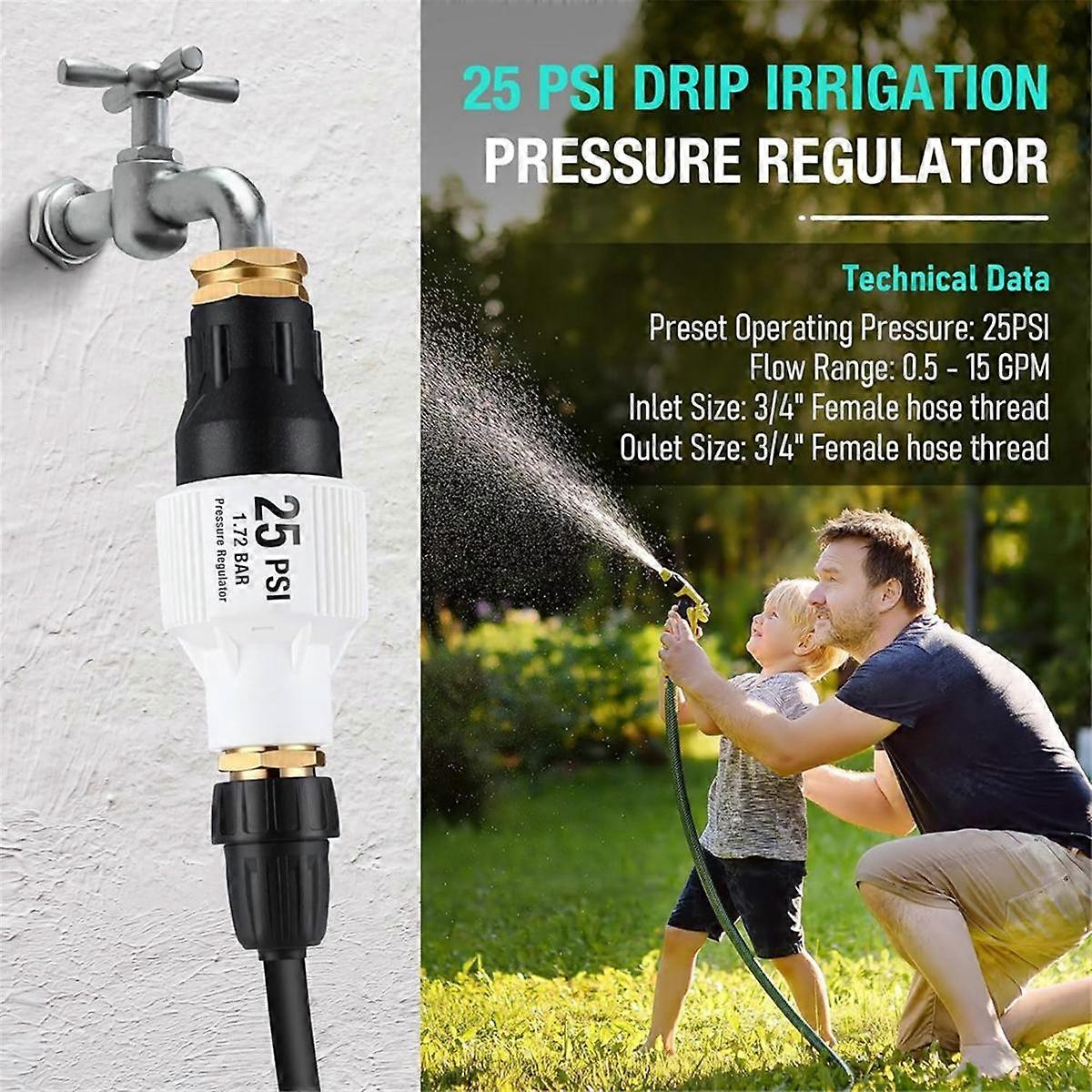 2 Pack 25Psi Drip Irrigation Pressure Regulator Kit, Water Backflow ...