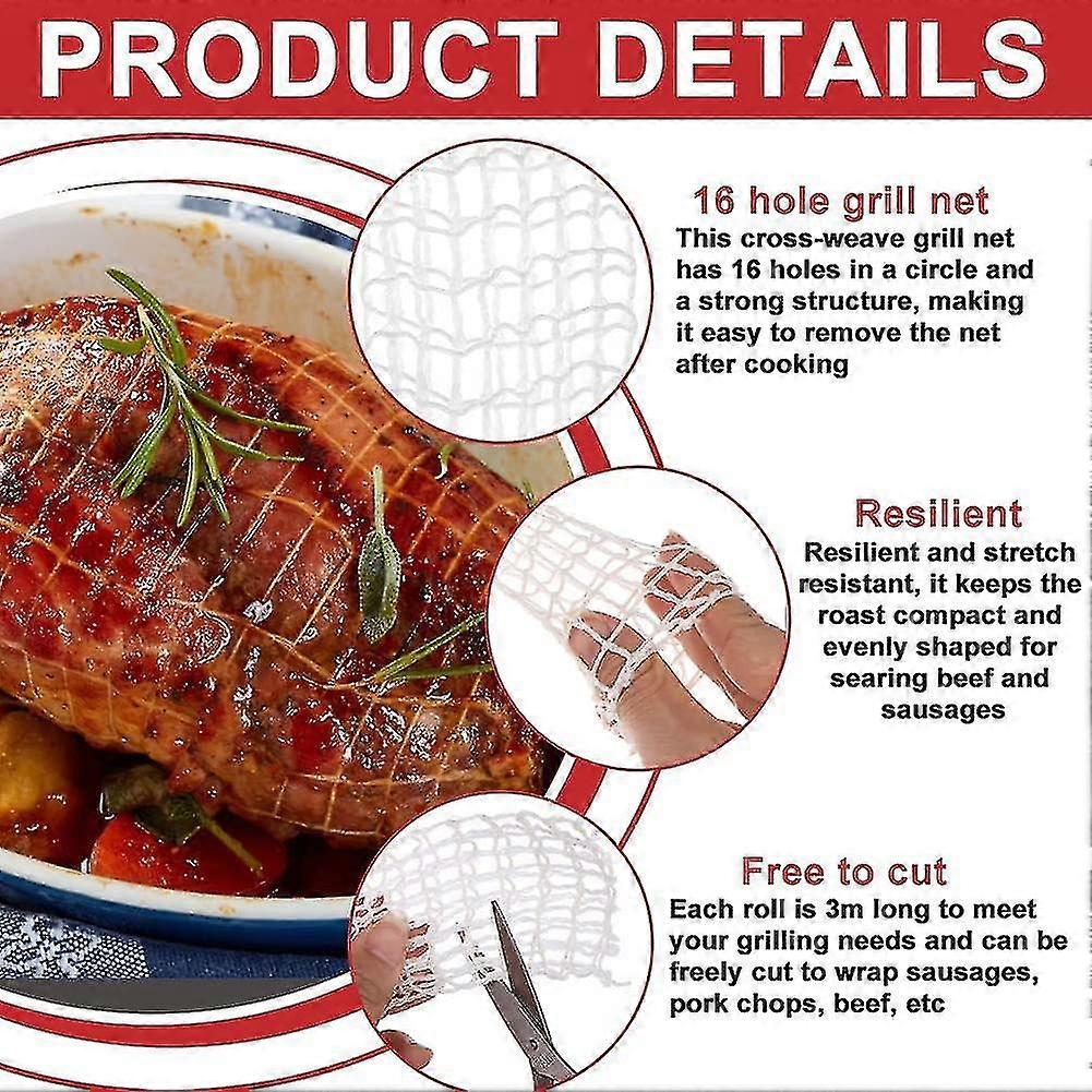 3 Rolls Elastic Meat Roasting Net,elastic Smoked Meat Poultry Ham ...