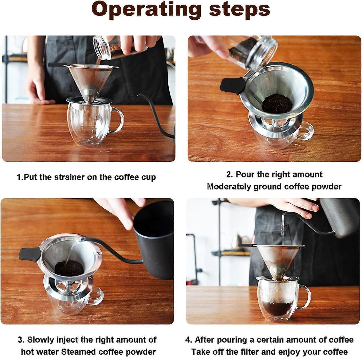 1pc Stainless Steel Reusable Mesh Coffee Filter Paperless Pour Over ...