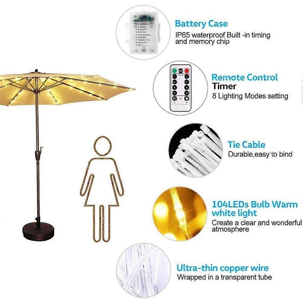 Outdoor Patio Umbrella Light Strings LED Umbrella Lamp with Remote ...