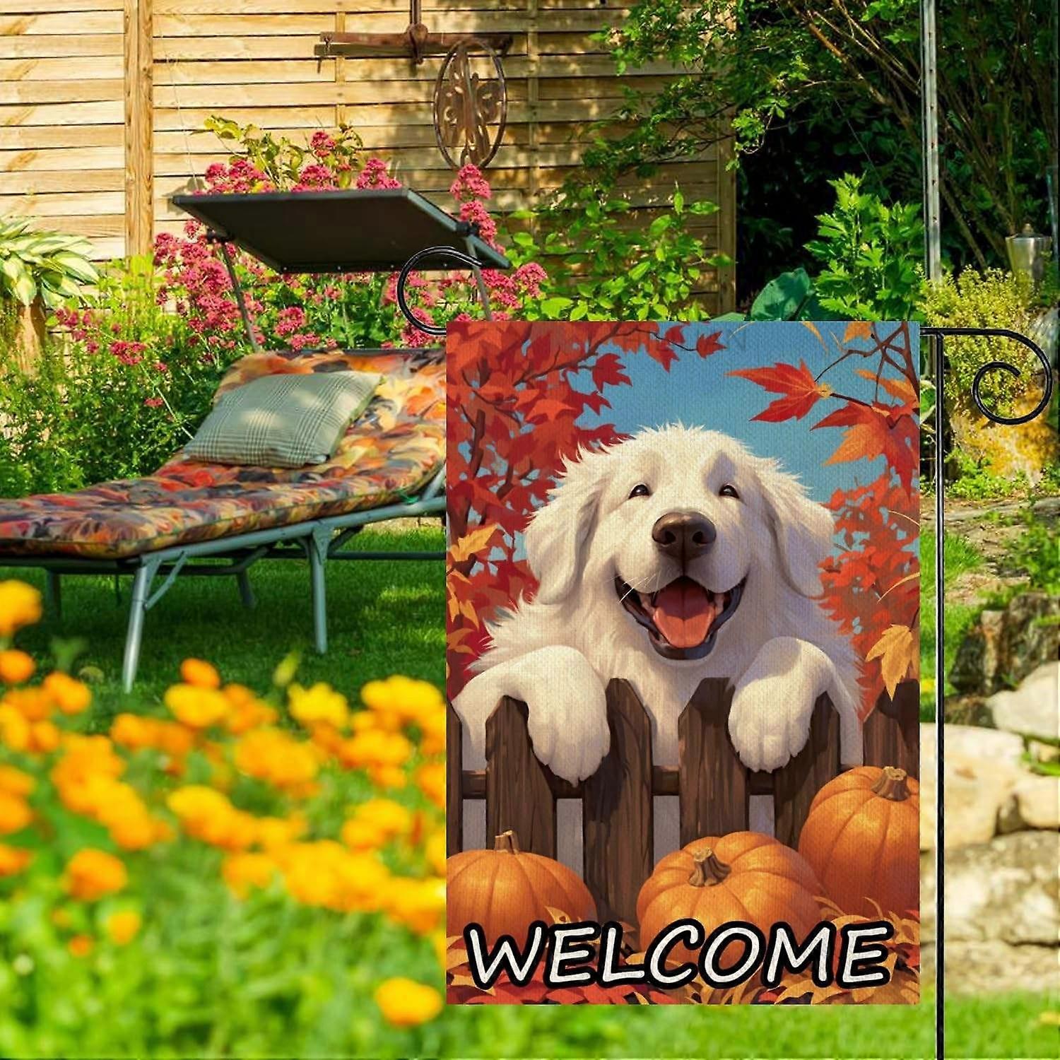 Welcome Great Pyrenees Flag 12x18 Double Sided, Pumpkin Fence Autumn ...