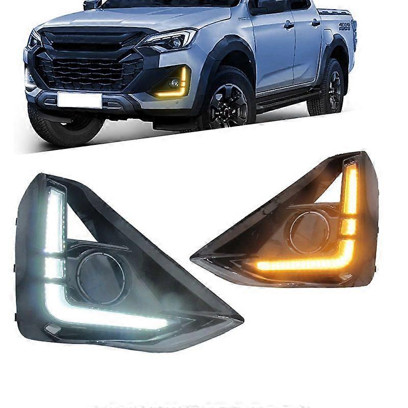 For D-Max 2023 2024 Dynamic Turn Signal Car DRL LED Daytime Running Light LED Fog Lamp White ...