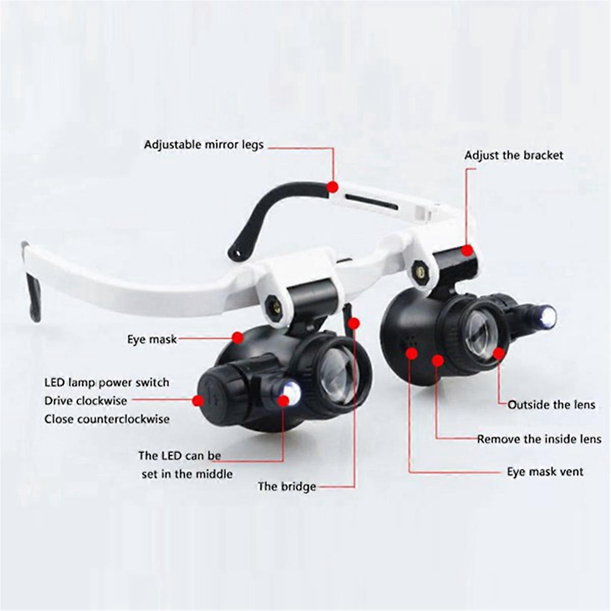 2Pcs Head-Mounted Microscope Jeweler Magnifier With LED Light | Fruugo UK