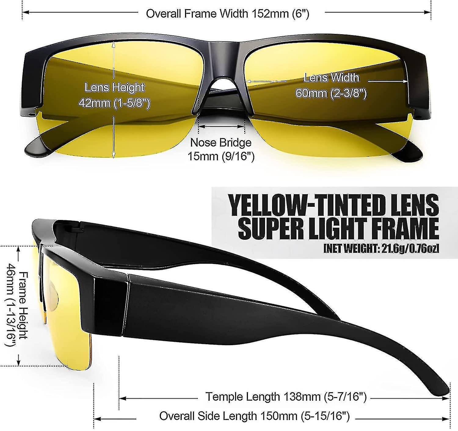 Night Driving Glasses Fit Over Glasses, Hd Polarized Oversized Wrap ...