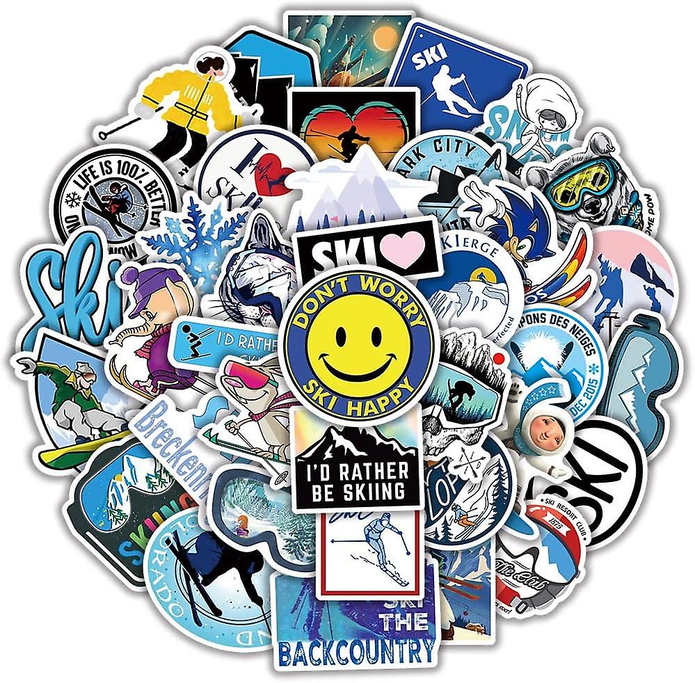 Winter ski sticker pack 50 pieces colorful ski cartoon stickers ski ...