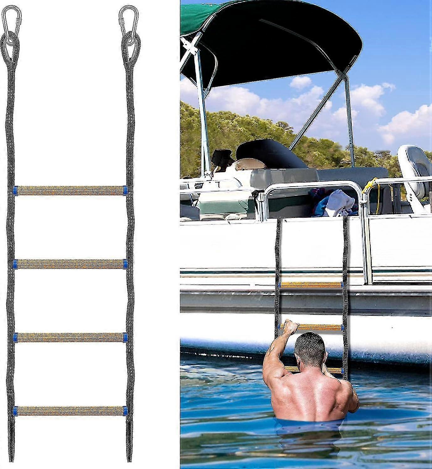 4 Step Ladder 4-Step Boat Rope Ladder – 43.3 Inch Heavy Duty Ladder ...