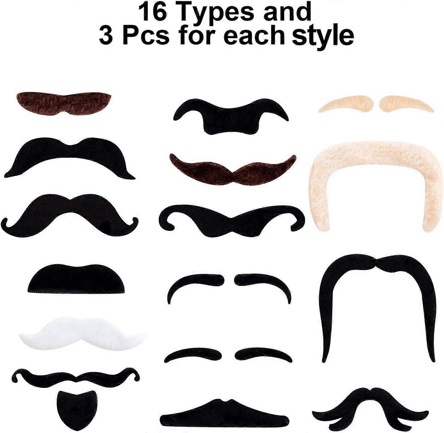 PIAO Adhesive Mustaches, 48 Pcs Fake Beards Stick On Mustaches Fake ...