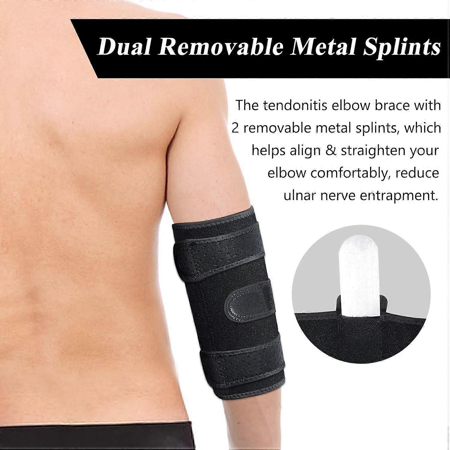 Elbow Brace, Adjustable Elbow Support with Two Removable Metal Splints ...