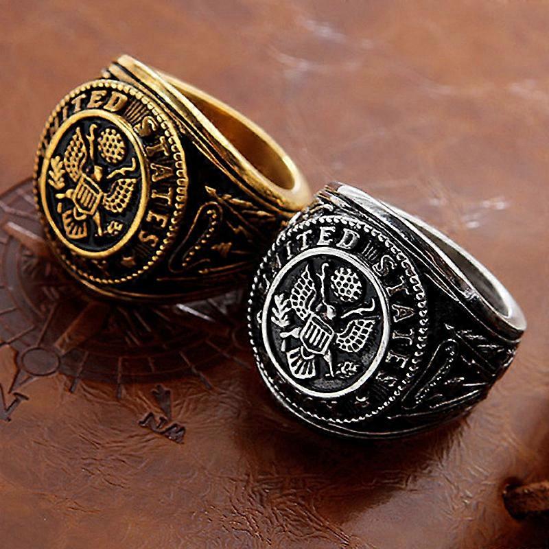 Vintage US Army Military Ring Mens Gold/Silver Color Stainless Steel US ...