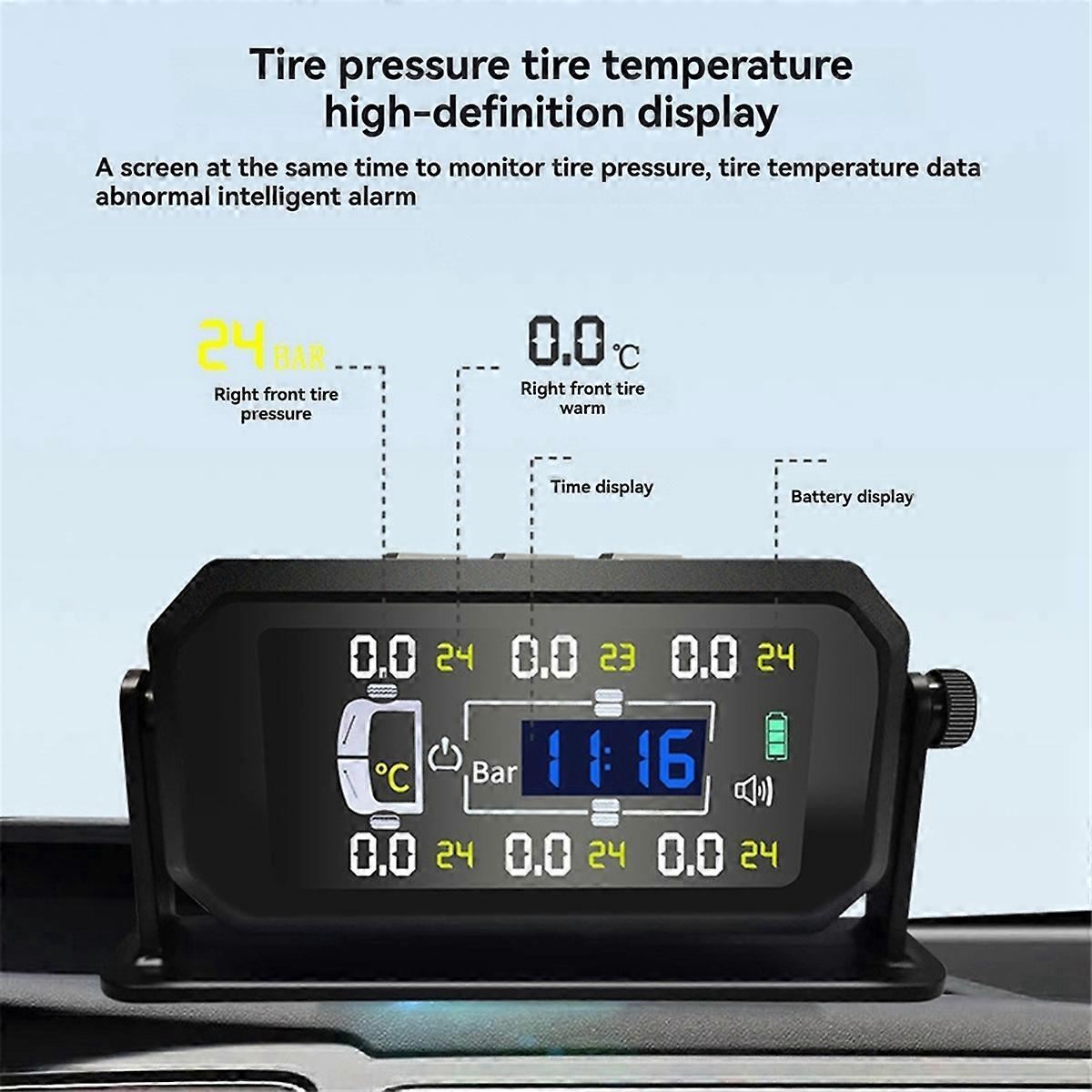 Car RV Truck TPMS 6 Wheels Sensor Solar Tire Pressure Monitoring System ...