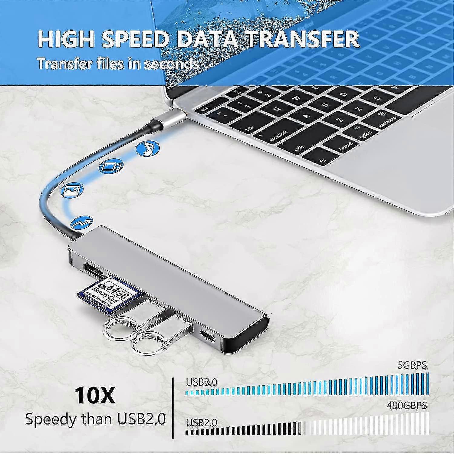 Usb C Hub Multiport Adapter - 6 In 1 Usb C To Multiport Adapter | Fruugo UK