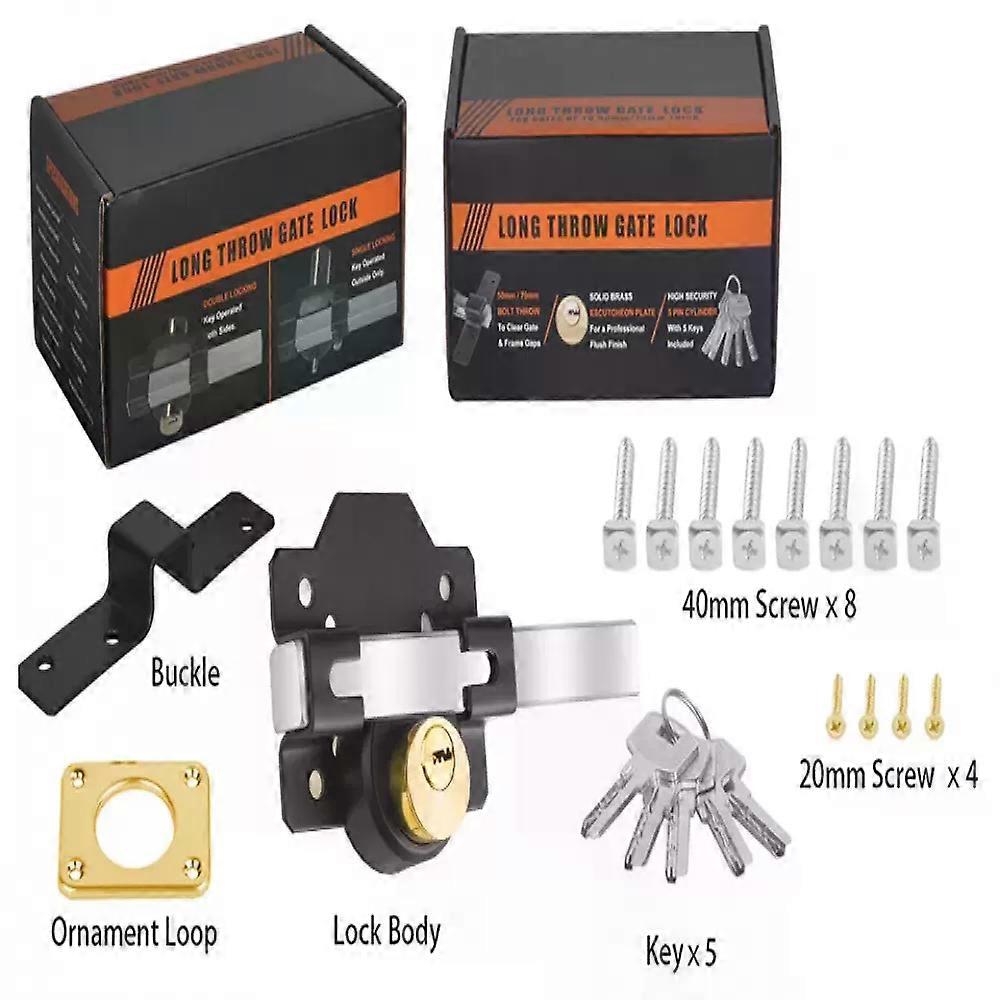50/70mm Double Long Throw Gate Lock 5 Keys Garden Driveway Locking Both ...