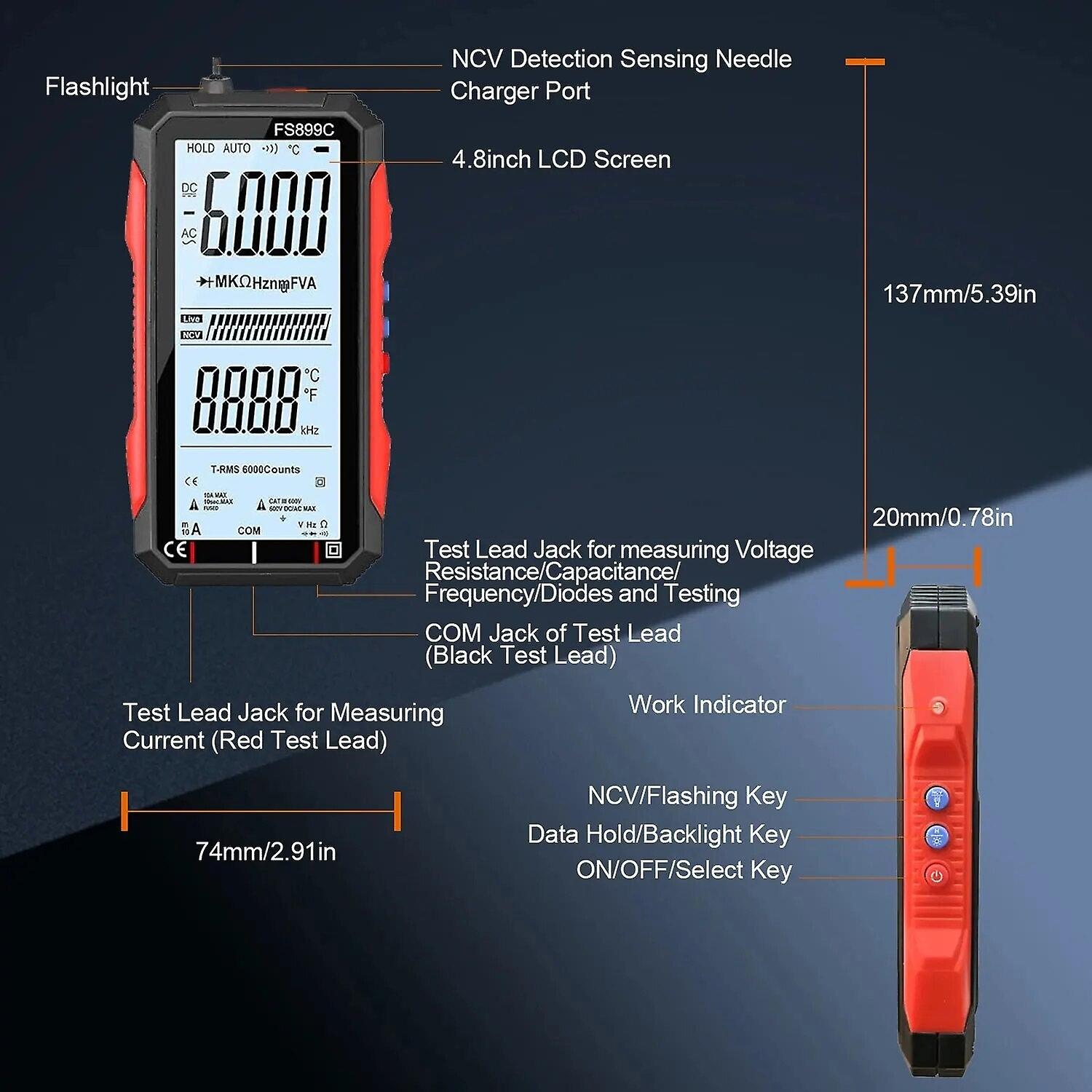 Fs899c Rechargeable 4.8 Inch Large Screen 6000 Counts Smart Digital ...