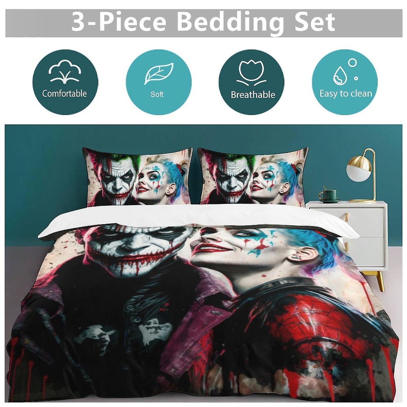 Joker Harley Quinn Bedding Sets Cute Bed Cover Anime Cartoon 3D Printed ...