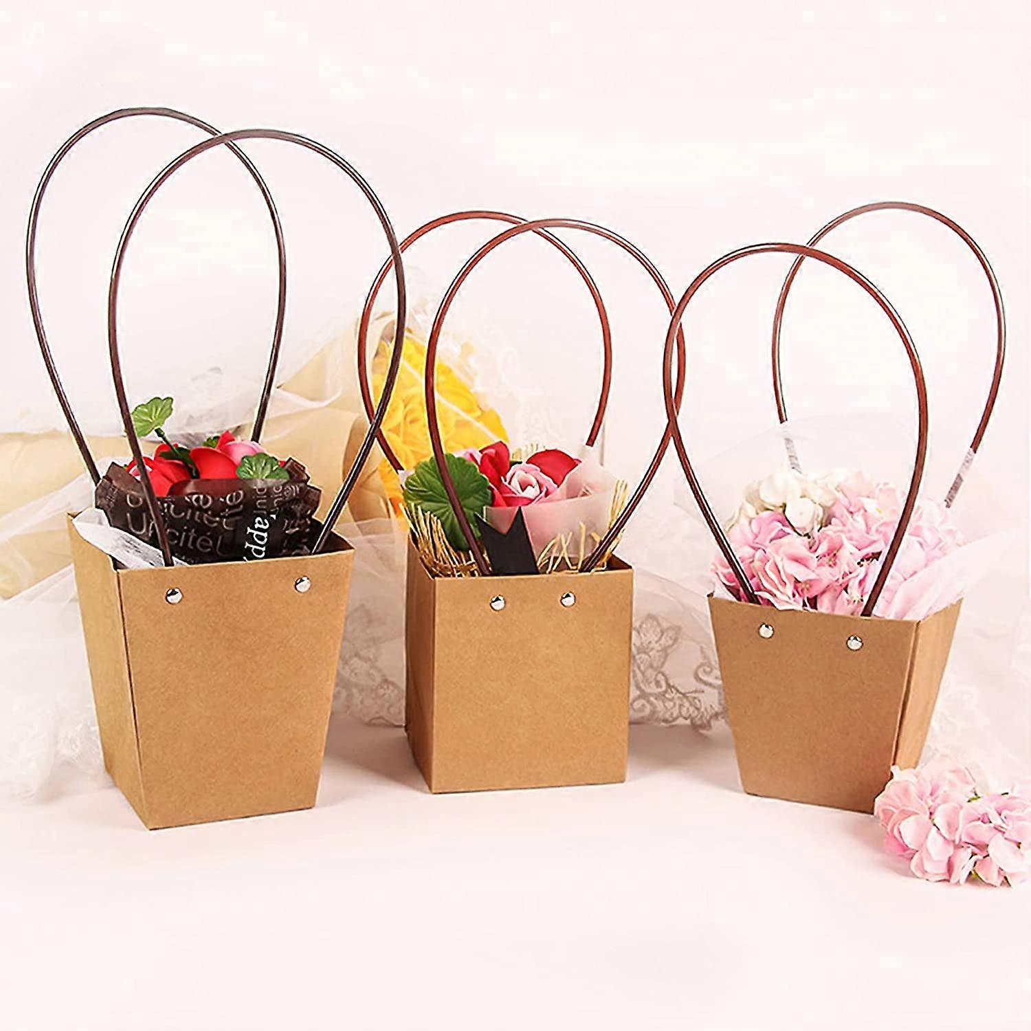 5 Pieces Flower Gift Bags With Handle, Flower Arrangement Bouquet Bag ...