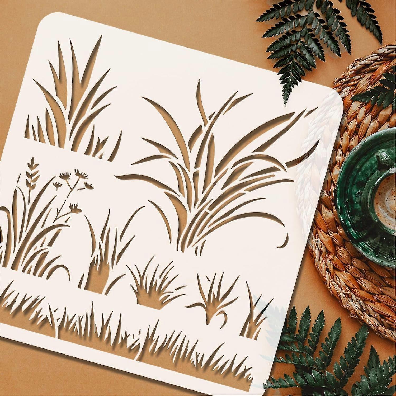1PC Grass Stencil for Painting 11.8x11.8inch Reusable Plastic Cattail ...