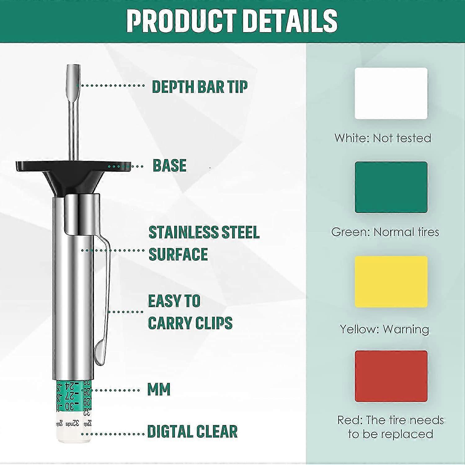 2 Pcs Tyre Tread Depth Gauge Uk Smart Color Coded Car Tyre Depth ...