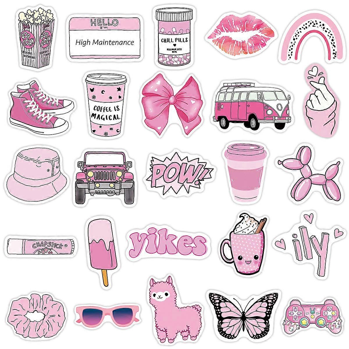 50pcs Preppy Stickers Pink Cute Vinyl Aesthetic Water Bottle Stickers ...