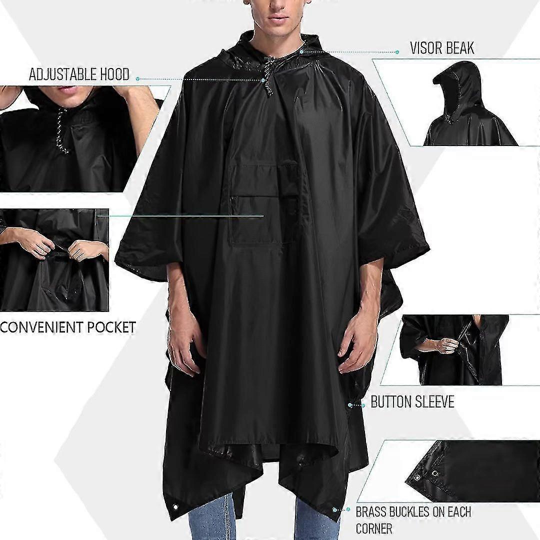 Military Style Poncho Multi Use Rip Stop Rain Ponchohooded Waterproof ...