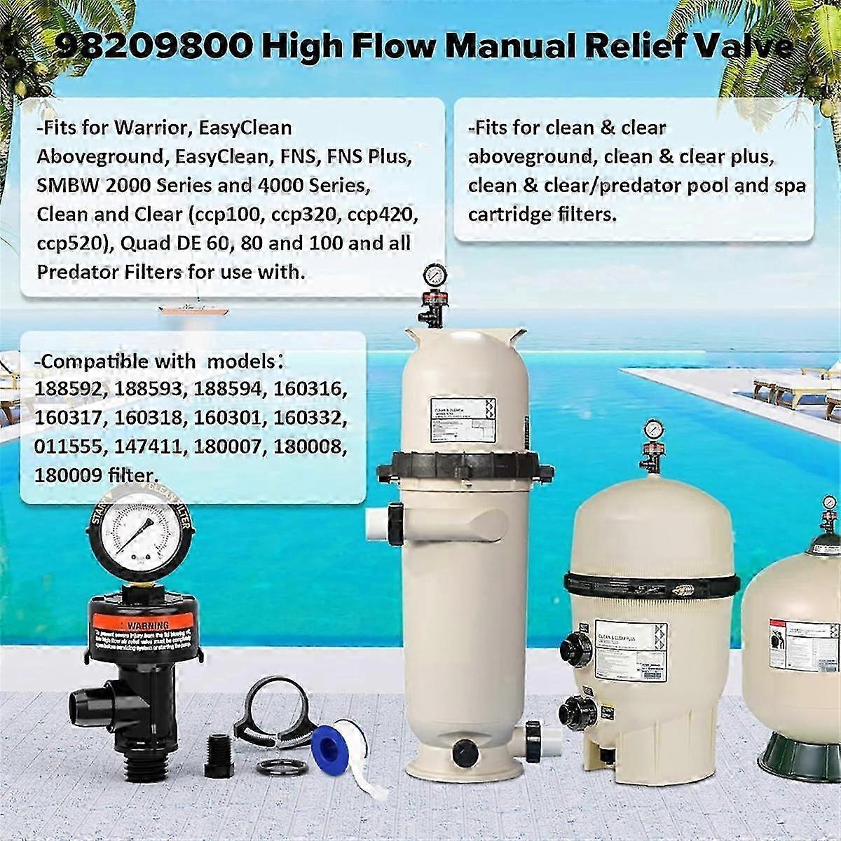 98209800 Pool Filter Pressure Gauge, Manual Bleed Valve Release Valve ...