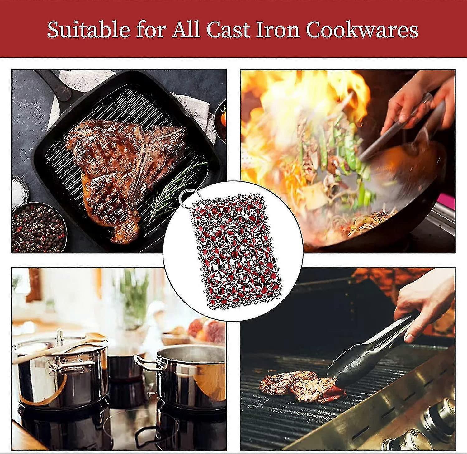 Cast Iron Skillet Cleaner Chainmail Scrubber With Silicone Insert, 316 ...
