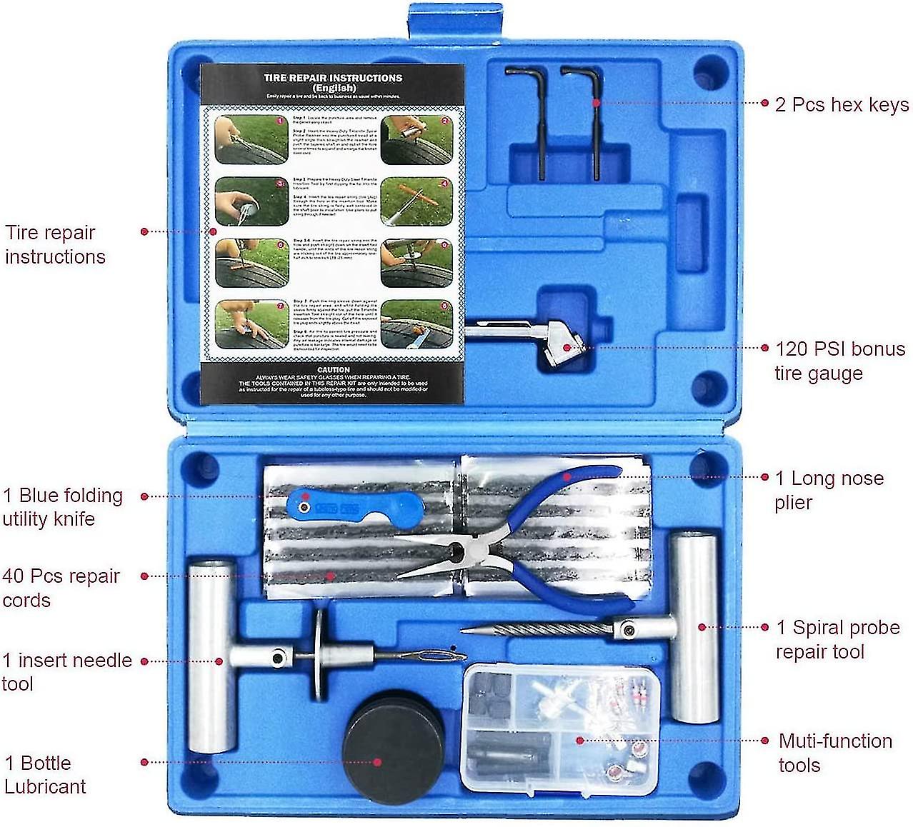 Heavy Duty Tire Repair Kit 67 Piece Set For Motorcycle, Atv, Jeep ...